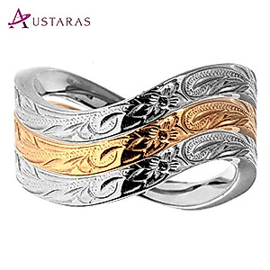 925 Sterling Silver Ring by Austaras - Light Ring for Women - Stainless Steel Finger Wedding Band Engagement or Wedding Hawaiian Rings Engraved with Hibiscus Flower Hypoallergenic Jewelry Size 6.5