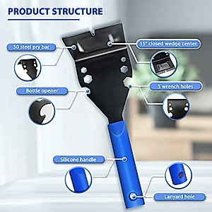 MANUFORE Trim Puller Pry Bar with Silicone handle and 1050 steel Multi-Tool Heavy Duty Tile Removal Tool for Removing Wood Floor, Baseboard, door casings, Tiles, Nail Pulling