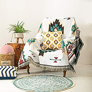 Shigen Art Native American Throw Blanket Weighted Reversible Design with Tassel Fringes for Farmhouse Decor Cotton and Microfiber Blend Perfect for Chair Sofa Living Room Bedroom Gift Wrapping