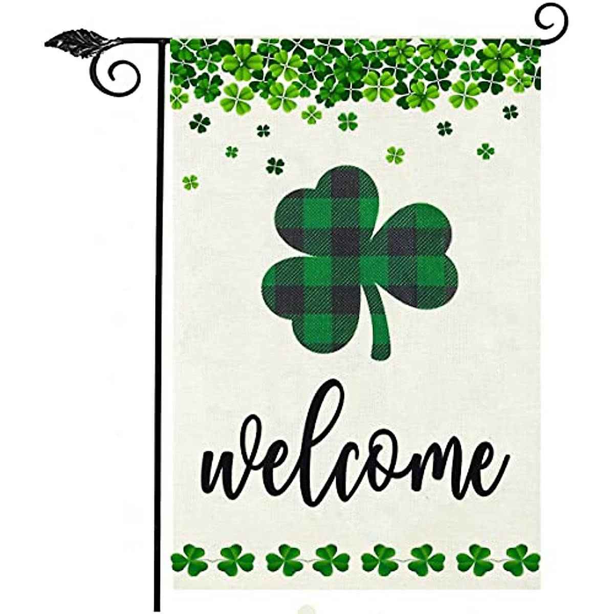St.Patrick's Day Garden Flag Shamrock Clover Welcome Flags Double Sided Happy Saint Patty's Day Irish Small Mini Burlap Yard Flag for Outside Decoration(ONLY FLAG,12x18 Inch ) (Shamrock)