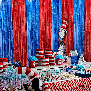 KatchOn, Red and Blue Streamers, Pack of 2 - Xtralarge, 8x3.2 Feet | Red and Blue Fringe Curtain, Red and Blue Party Decorations | Circus Theme Party Decorations | Red and Blue Carnival Decorations