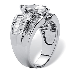 PalmBeach Platinum-Plated Marquise Cut Cubic Zirconia Engagement Ring Sizes 6-10 Size 9