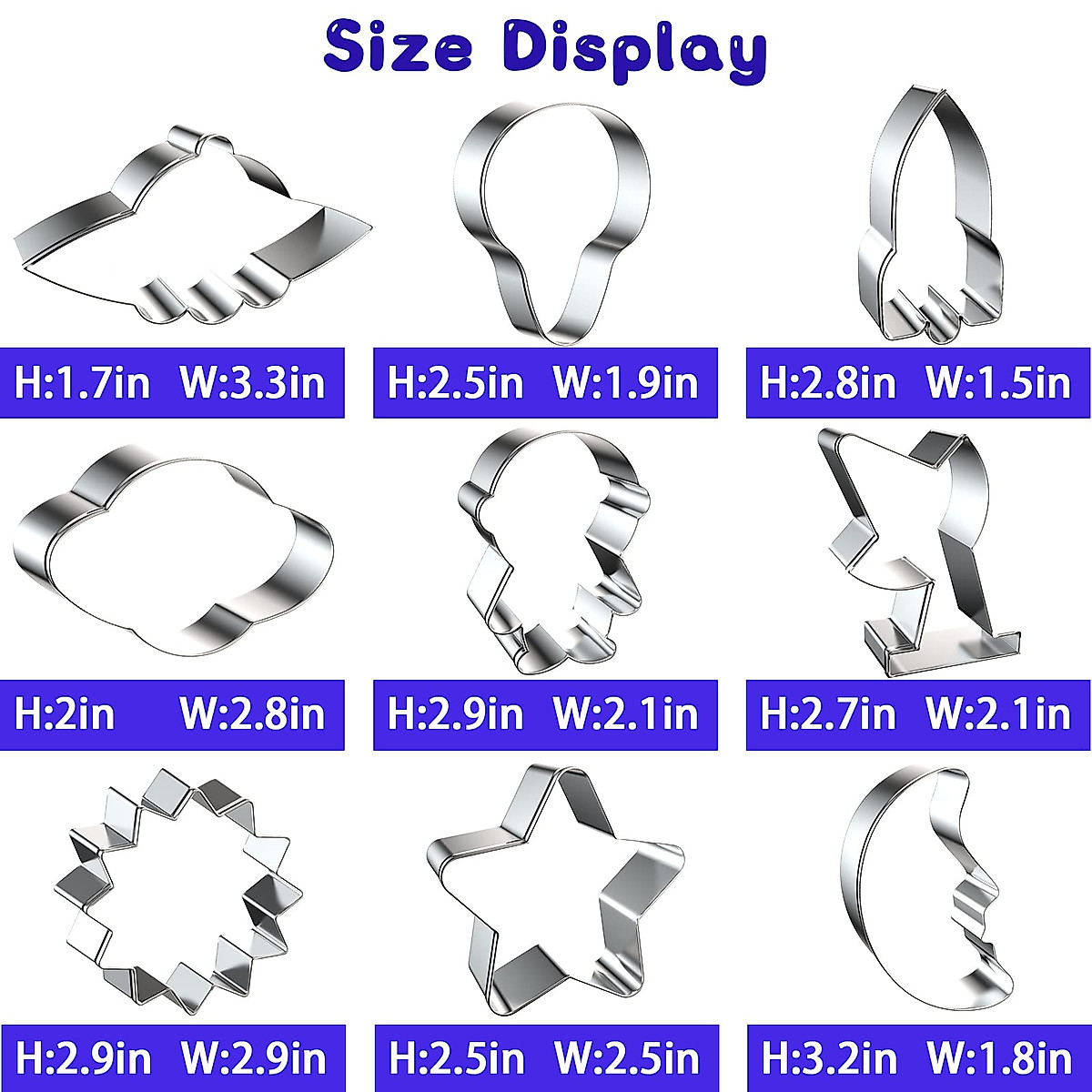Wonmon 9 PCS Space Cookie Cutters Set, Metal Outer Space Cookie Cutters Rocket, Astronaut, Moon, Star, Sun, Planet, Airship, Radar, Alien Shape Cookie Cutters Molds for Space Theme Party Supplies
