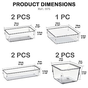 Acrimet Desk Drawer Organizer Box Tray Storage Bins Modular Divider for Home, Kitchen, Office and Storage (Clear Crystal Plastic) (7 Pack - 4 Sizes)