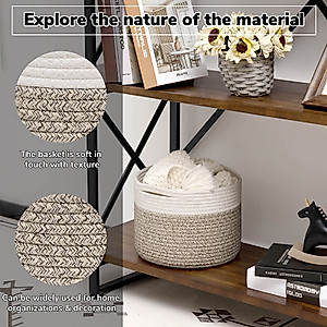 INDRESSME Small Woven Storage Basket, 9.4 x 7.1 inches, Small Round Rope Basket with Handles, Dog Toy Basket, Small Laundry Basket for Organizing, Small Toy Basket for Gifts Empty