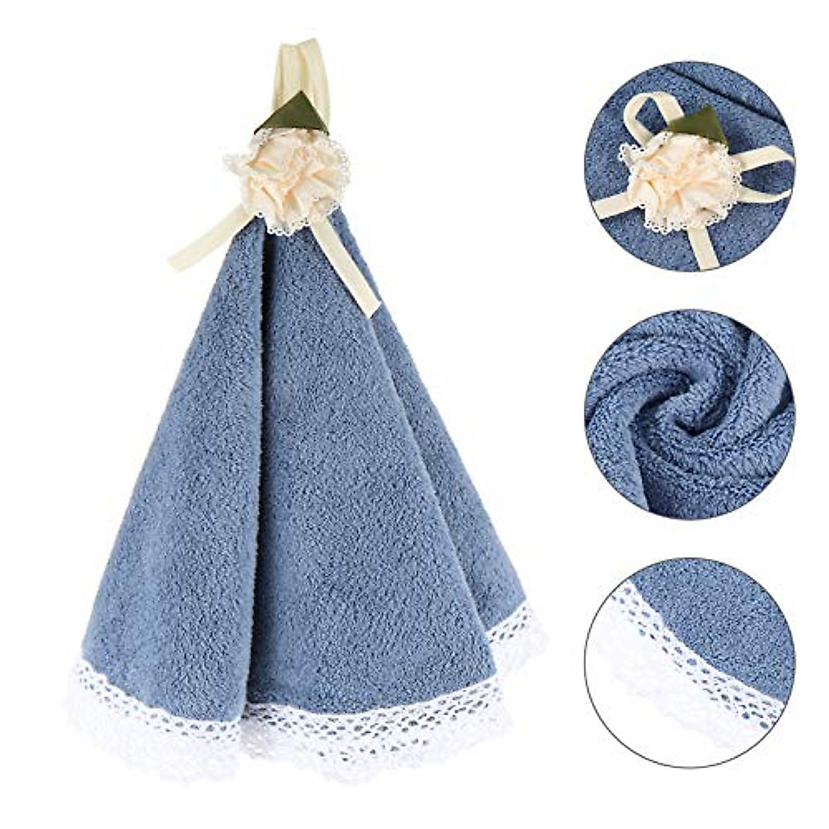 Hemoton Soft Hanging Hand Towel Bathroom Hand Towels with Hanging Loops Microfiber Lace Hand Towels Soft Absorbent Kitchen Hand Towels Hanging Blue