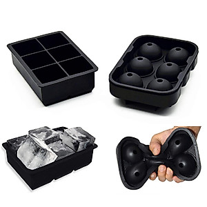 Helpcook Ice Cube trays(set of 2), Silicone Sphere Ice Ball Maker with Lid and Large Square Ice Cube Molds for Whiskey Ice and Cocktails, Food Grade Silicone, Reusable and BPA-Free