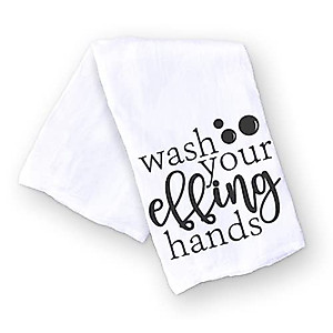 Handmade Funny Bathroom Towel - 100% Cotton Funny Flour Sack Wash Your Hands Towel for Bath - 28x28 Inch Hostess Housewarming Christmas Mother’s Day Birthday Gift (Wash Your Effing Hands)