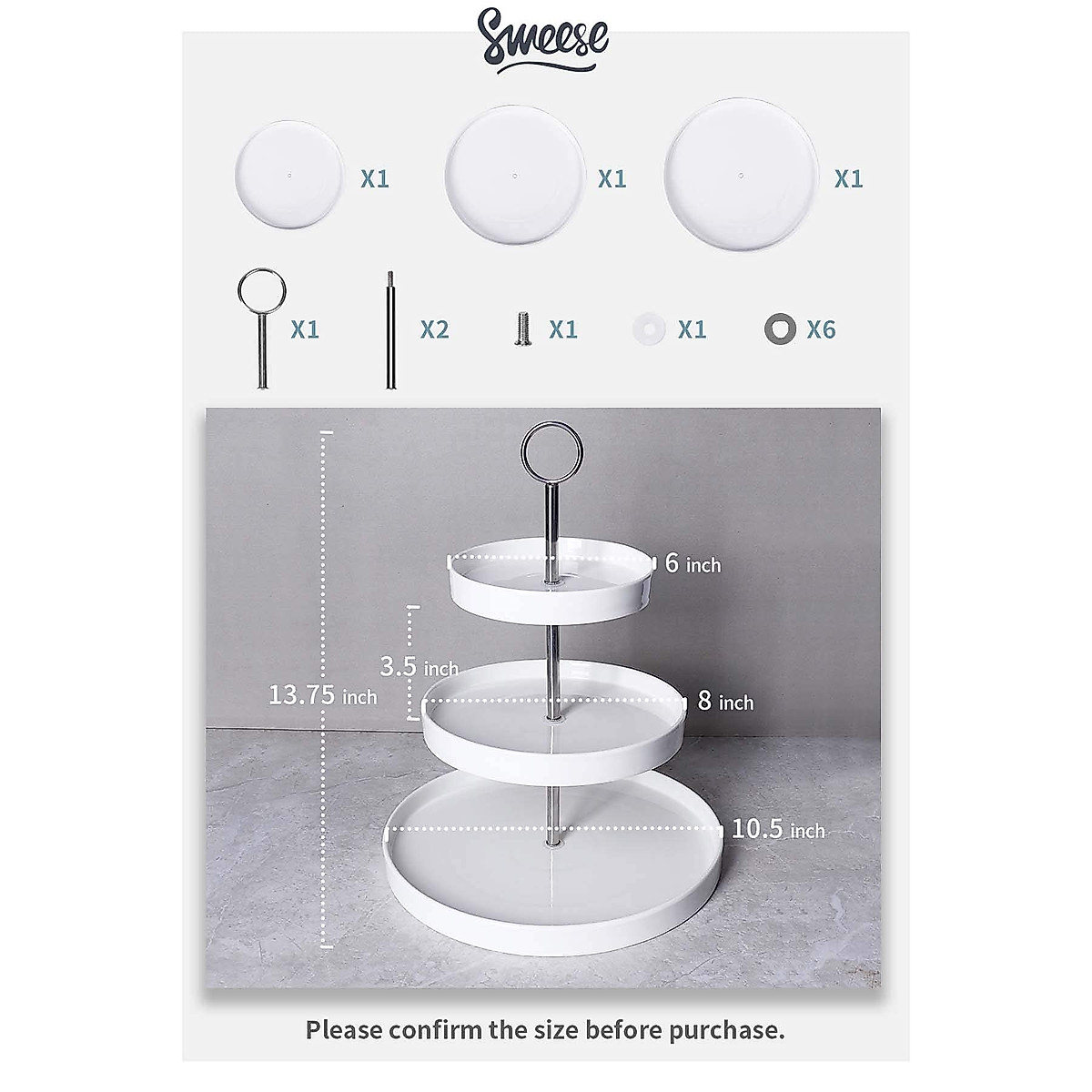 Sweese 731.101 3 Tiered Serving Stand, Foldable Rectangular Food Display Stand with White Porcelain Platters - Serving Trays, Dessert Display Server for Brithday Party, Valentine's Day and Events