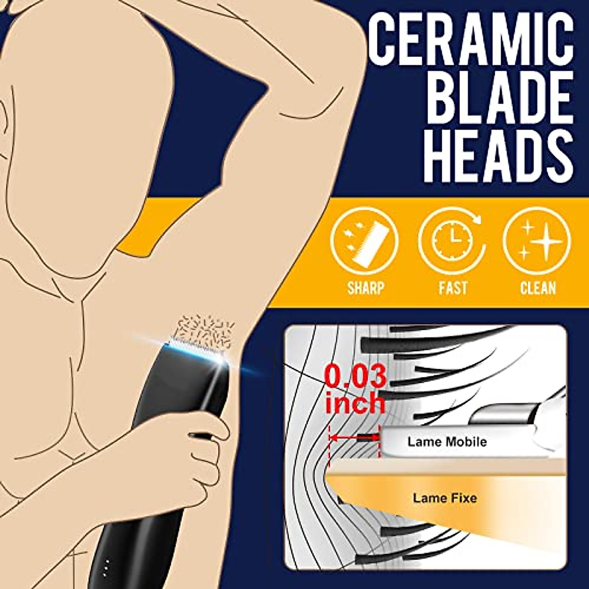 Body Hair Trimmer for Men, Electric Groin & Pubic Hair Trimmer, Waterproof Wet/Dry Body Shaver Groomer, Ceramic Male Hygiene Razor Clippers w/Charging Dock, 90 Min Battery Life