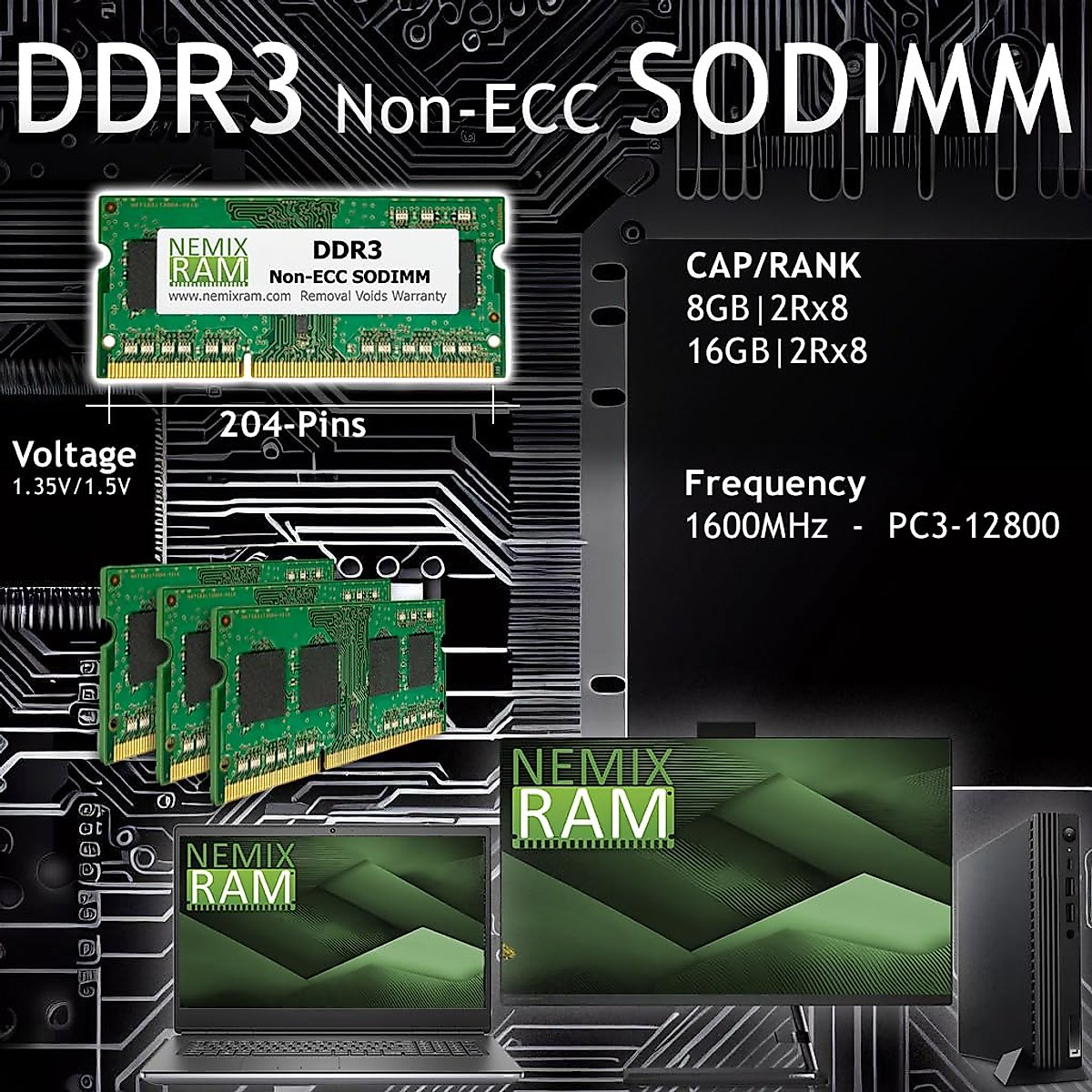 NEMIX RAM 32GB (4X8GB) DDR3 1600MHZ PC3-12800 2Rx8 1.35V 204-PIN Non-ECC SODIMM Laptop Memory KIT Compatible with Apple MacBook Pro, iMac, Mac Mini