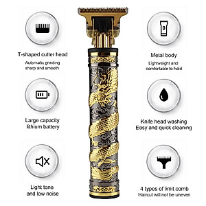 HIENA Mens Cordless Hair Clippers Zero Gapped Hair Trimmers, USB Rechargeable Professional Electric Beard Trimmer Grooming Kit, Haircut Machine, Dragon