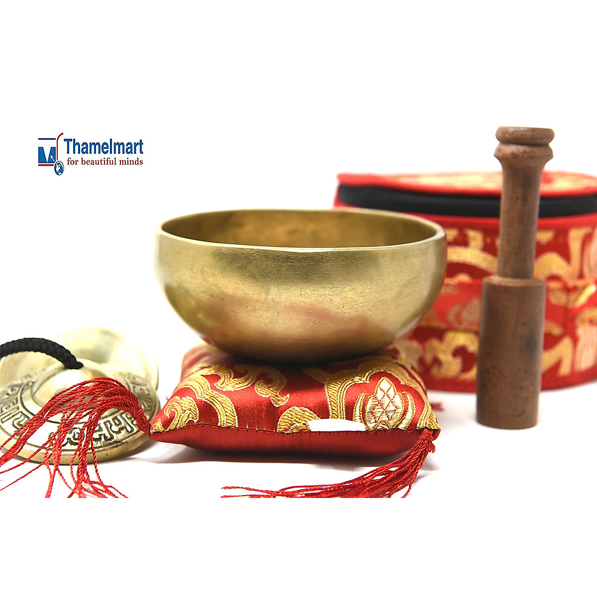 4.5" Tibetan Singing Bowl for Meditation, Sound Healing, Yoga & Sound Therapy. Made of 7 metals. Cushion Suede leather Wooden Mallet, Box & Tingsha nincluded Thamelmart … (4.5 Inch Matte)
