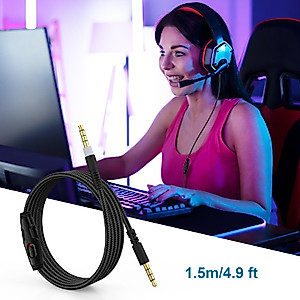 HyperX Cloud Alpha Replacement Cable - Compatible with Cloud Alpha, Mix, Flight, Logitech G633, G933 Gaming Headsets - 3.5mm Audio Cable with Mute & Volume Control (No Mic, 4.9ft)