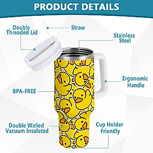 MCHIVER Cute Rubber Duck 30 oz Tumbler with Handle and Straw Stainless Steel Vacuum Water Bottle Leak-proof Travel Coffee Mug Insulated Water Bottle with Lid