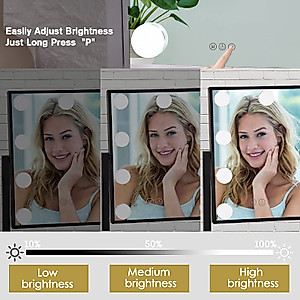 BWLLNI Lighted Makeup Mirror Hollywood Mirror Vanity Mirror with Lights, Touch Control Design 3 Colors Dimable LED Bulbs, Detachable 10X Magnification, 360°Rotation, Black.