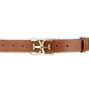Sam Edelman Women's Slim Stitched Edge Double-E Plaque Buckle Belt, Saddle, Medium