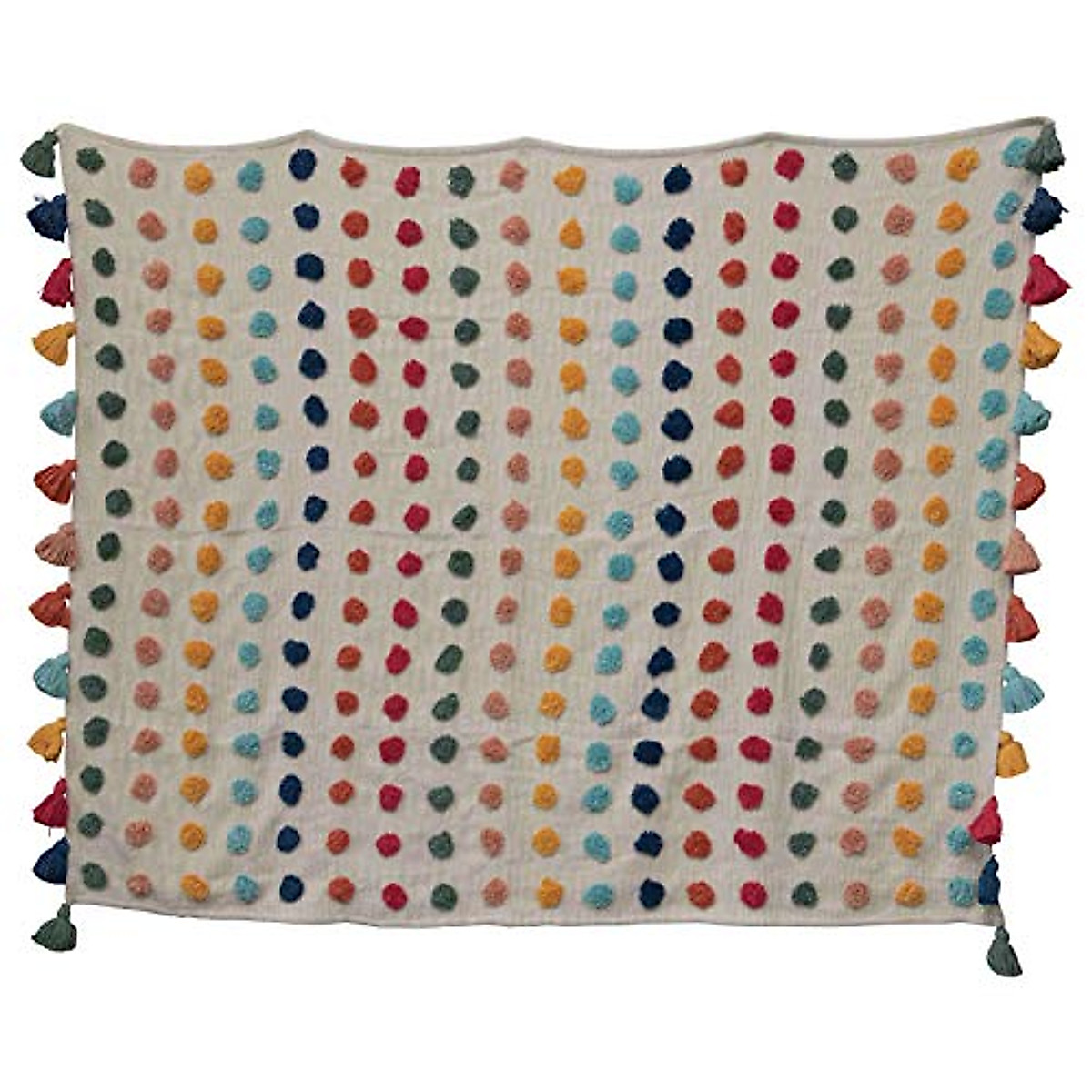 Creative Co-Op 60" L x 50" W Woven Cotton Tufted Dots & Tassels Throw, Multicolor