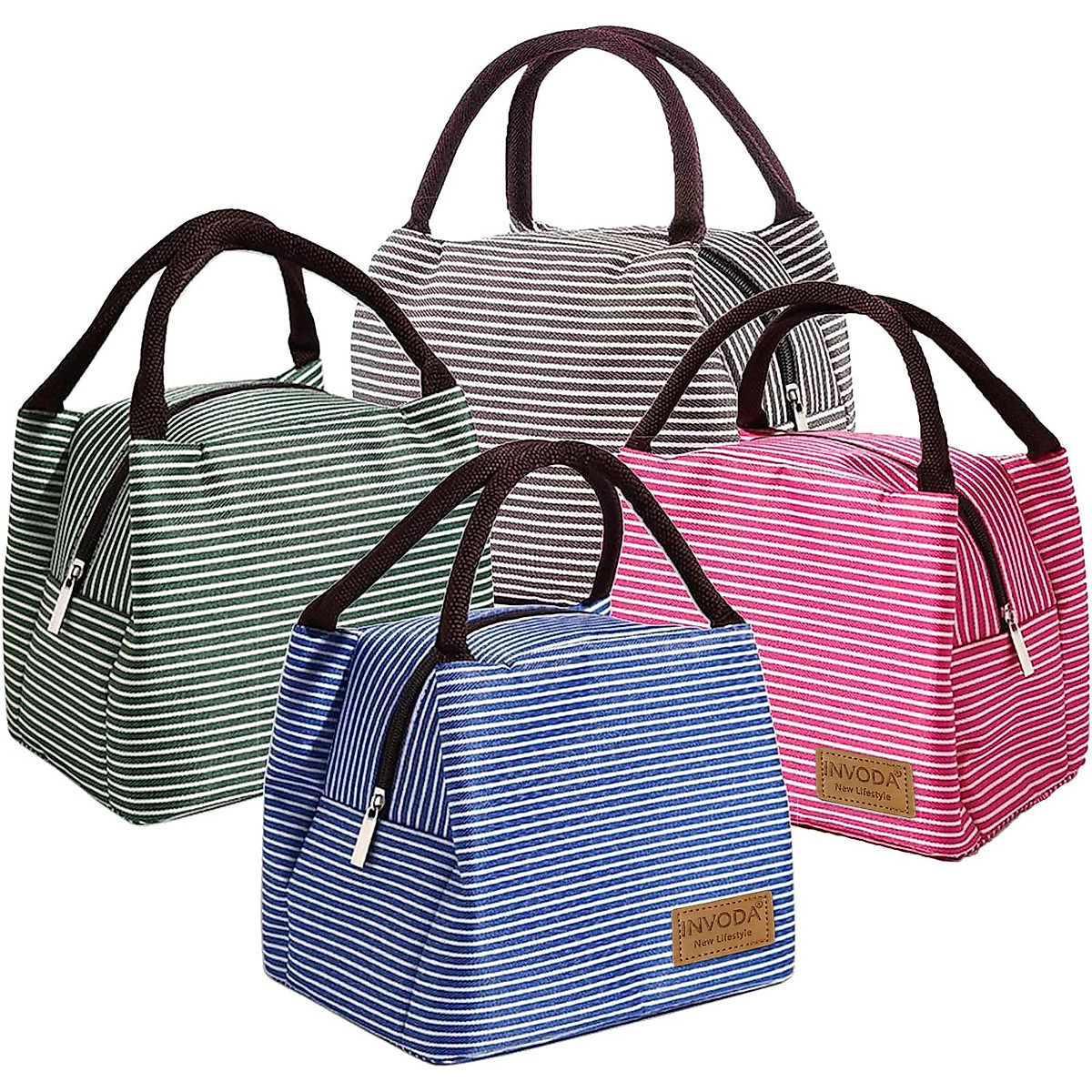 Lunch Bag 4PCS Lunch Organizer for office Lunch Cooler with Zip Closure Foldable Lunch Tote Bag, Reusable Lunch Holder Insulated Lunch Container Picnic Bag for Men Women