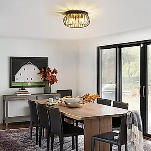 BUXVRCS Modern Crystal Chandelier, 4-Light Flush Mount Ceiling Light Fixtures, Overhead Light Fixture Black Ceiling Lamp for Hallway Bedroom Bathroom Living Room Kitchen G9 Socket