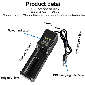 21700 Battery Charger,Single-Slot Intelligent Universal 21700 Charger for 3.7V Lithium Li-ion 21700 5500mah,26650,18650,18500,18350,16650 Rechargeable Battery