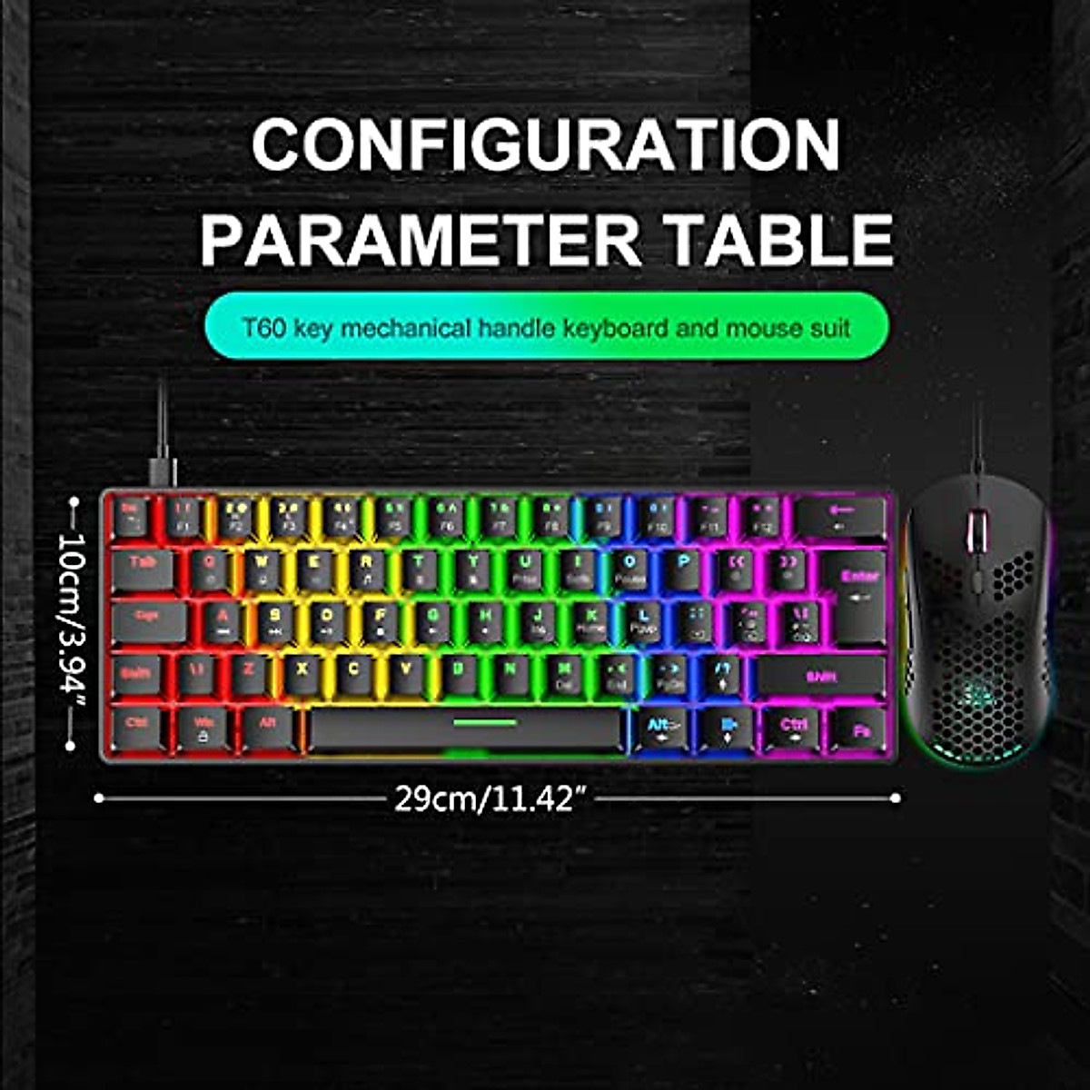 Qksky Mechanical Gaming Keyboard Green/Red Switch 62 Keys USB Wired Gaming Keyboard with 18 RGB Lights Effect Desktop PC Gamer Green switches