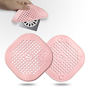 2 Pack Drain Hair Catcher Silicone Drain Protector Hair Stopper with Suction Cup for Shower Kitchen Bathroom Black White