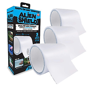 Bell+Howell Alien Shield Transparent Sealing Tape Waterproof Repair Tape Adhesive Strips Patch Tape to Repair Tears, Cracks, and Leaks, 3 Rolls Total 15 Feet Rolls x 4” Width As Seen On TV