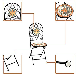VINGLI 2 PCS Mosaic Bistro Folding Chairs Outdoor Garden Patio Furniture Seating