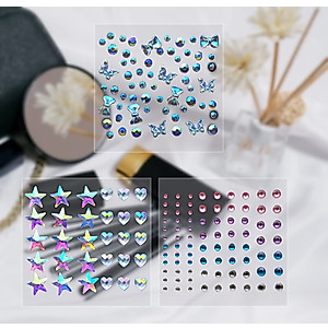 Le Fu Li 9 Sheets Eye Body Face Gems Makeup gems Jewels Rhinestone Stickers Self Adhesive Crystal Rainbow Makeup Diamonds Face Stick Gems for Women Festival Accessory and Nail Art Decorations…