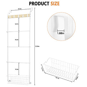 Over The Door Towel Rack, 5-Tier Towel Racks for Bathroom Door Hanging, White Over Door Towel Bar Rack, Door Blanket Holder for Clothes, Washcloths,Hand Towels, Over The Door Bathroom Organizer