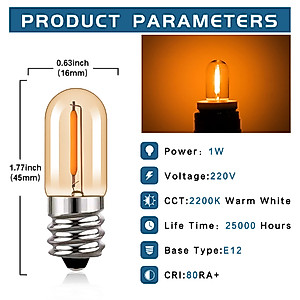 Hcnew LED Night Light Bulb T16 E12 Candelabra Base Small Light Bulbs Christmas Lights Salt Lamp Nightlight Replacement Bulb 1W Equivalent 10W Ultra Warm White 2200K Decorative Lighting,6 Pack