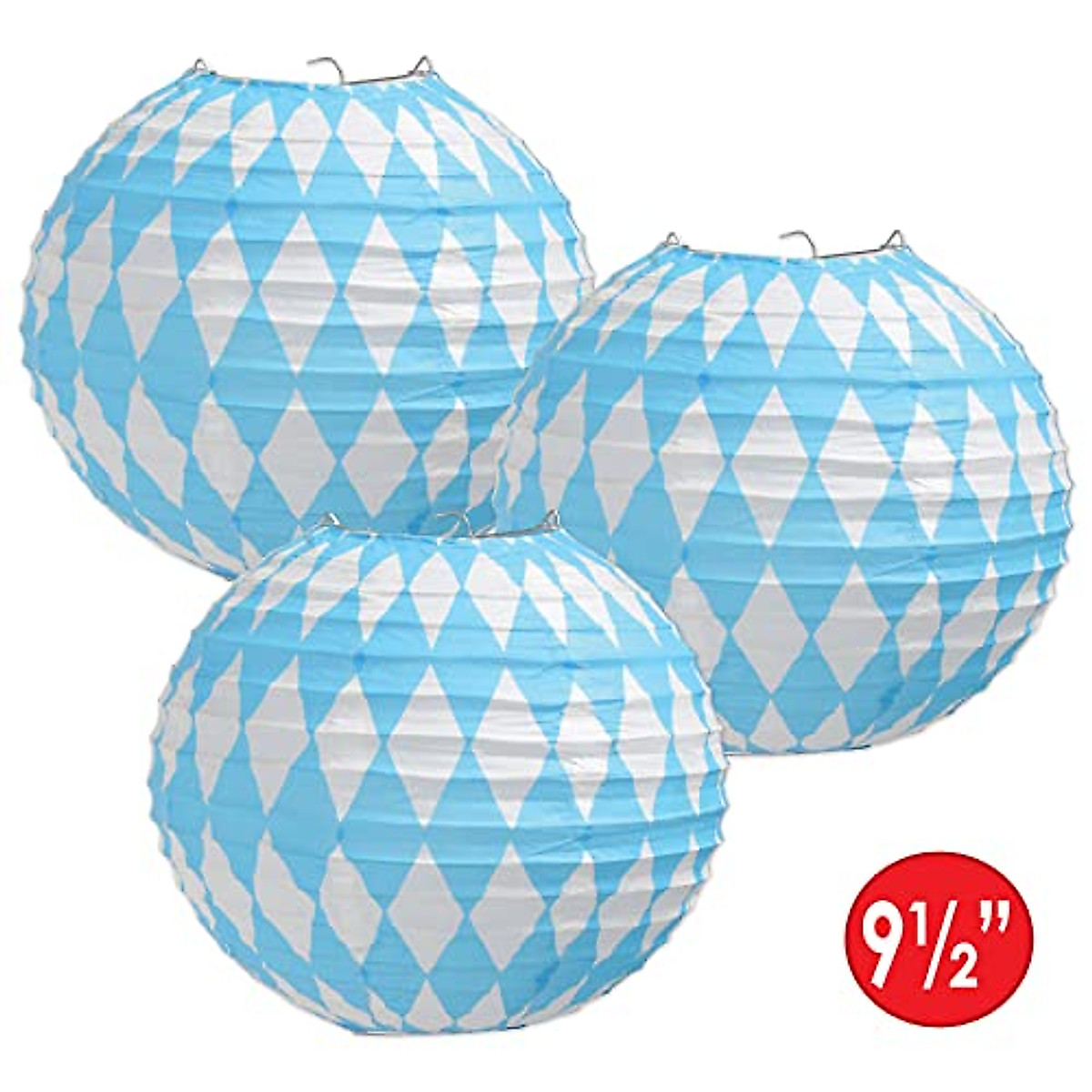 Beistle Oktoberfest Paper Lanterns, 9-1/2-Inch, Blue/White