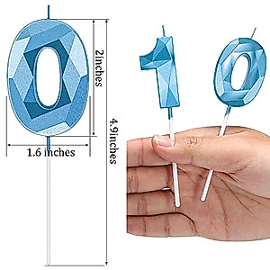 10th Birthday Candles 3D Diamond Shape Number Candles Numeral Birthday Cake Topper Cake Candles for Birthday Decoration Family Baking Reunions Theme Party Cake Decorating Supplies (Blue)