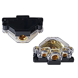 Bumbesti 2 Pack 0/2/4 Gauge in 4/8/10 Gauge Out 3 Way Power Distribution Block for Car Audio Splitter Gold