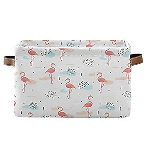 ALAZA Pink Flamingo White Large Storage Baskets with Handles Foldable Decorative 2 Pack Storage Bins Boxes for Organizing Living Room Shelves Office Closet Clothes