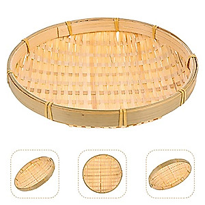 DOITOOL Round Serving Tray Bamboo Woven Round Basket Tray Wood Decorative Serving Tray for Breakfast Drinks Snack Coffee Table Decor Wall Hanging Home Decoration Round Wicker Tray