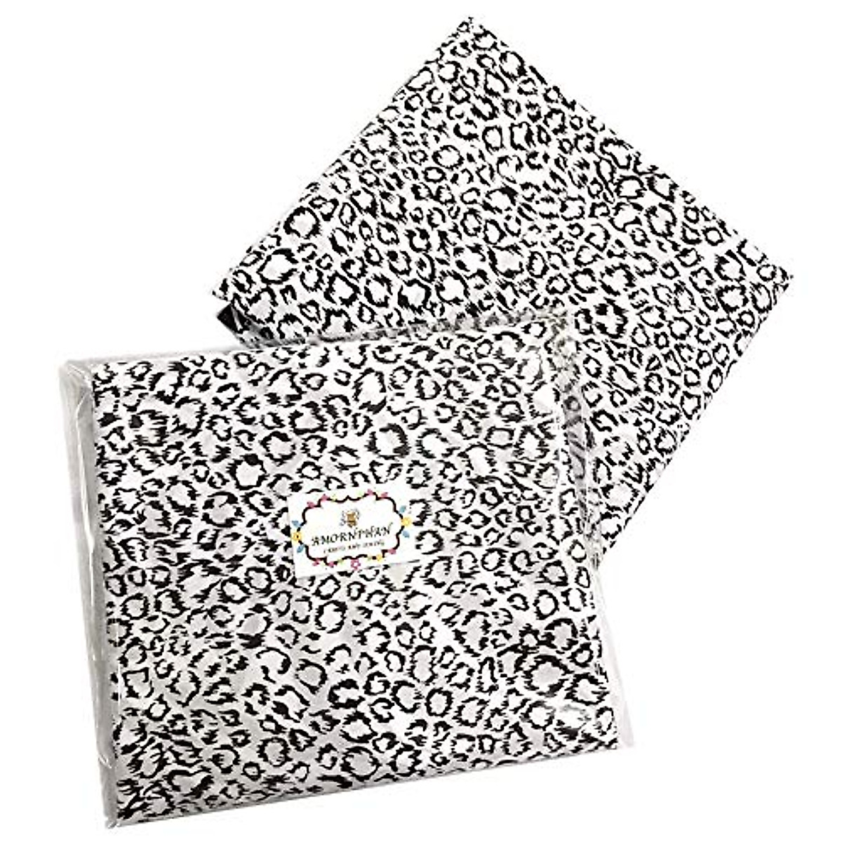 AMORNPHAN Set of 3 Black and White Animal Printed TC Cotton Fabric Leopard Zebra Cow Fat Quarters for DIY Sewing Crafts 18" x 22"