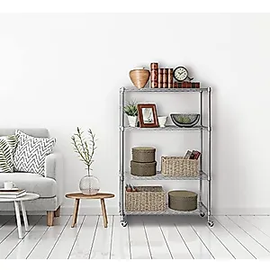 Seville Classics Solid Steel Wire Shelving Storage Unit Adjustable Shelves Organizer Rack, for Home, Kitchen, Office, Garage, Bedroom, Closet, Steel, 4-Tier, 36" W x 14" D