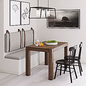 Nathan James Harlow Modern Wall Mount Hanging Upholstered Headboard, Queen, Gray with Brown Faux Leather Straps