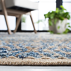 SAFAVIEH Cape Cod Collection Accent Rug - 4' x 6', Natural & Blue, Handmade Flat Weave Coastal Braided Jute, Ideal for High Traffic Areas in Entryway, Living Room, Bedroom (CAP351A)