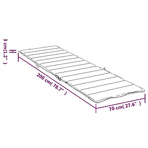 vidaXL Sun Lounger Cushion in Anthracite – Water-Resistant Patio and Garden Furniture Accessory – Durable and Comfortable Oxford Fabric Cushion - 78.7" x 27.6" x 1.2" with Non-Slip Design