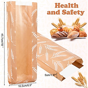 Affrolling 100 Pcs Paper Bread Bag with Window Bulk for Homemade Bread Bags Long French Bread Bags 18" x 6.5" x 2" Bakery Storage Bag Kraft Loaf Storage Sacks for Biscuits Packaging (White Brown)