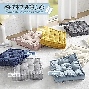 Intelligent Design Azza Floor Pillow, Large Cushions Sitting for Adults, Floor Pillow for Meditation or Yoga, Lustrous Chenille Tufted with Scalloped Edges for Bench/Chair Cushion, 20"x20"x5" Ivory