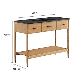 Modway Zaire 48” Mid-Century Single Bathroom Vanity Washstand in Natural Black with Ceramic Sink Basin, 48 Inches