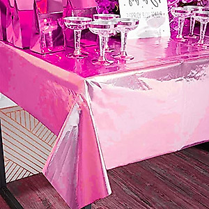 PartyWoo Magenta Foil Tablecloth, 54 x 108 Inch Rectangle Tablecloth, Foil Tablecloth for 6 to 8 Foot Table, Metallic Table Cover, Waterproof Table Cloth for Birthday, Wedding, Party (1 Pack)
