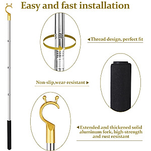 Cagaloi clothes hook pole，56inch adjustable extension pole.High Reach Garment Hook for Hanging Clothes Light and Plants Made of stainless steel, the pole is strong yet lightweight with a sponge handle