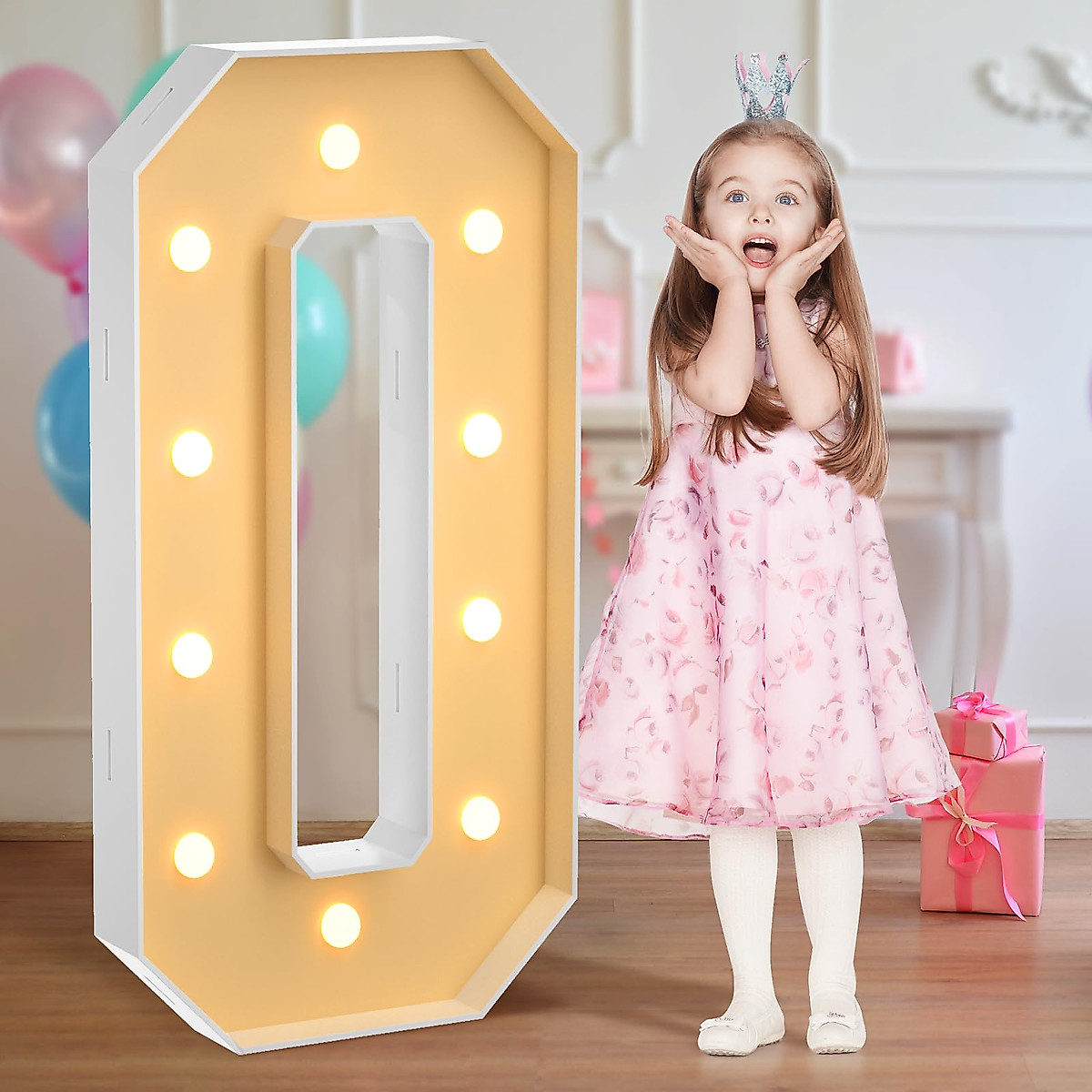 4FT Maruqee Light up Numbers, Large Marquee Number for 30th 50th 60th Birthday Decor, Big Mosaic Numbers Balloons Pre-Cut Frame for Party Wedding Decorations, Number 0