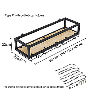 Wine Rack Ceiling Wine Holder | Vintage Wine Bottle Storage Shelving | Hanging Wine Glass Shelves Plants Flowers Floating Shelf Iron Art Wall Display Rack (Size : C-140x25x22cm)