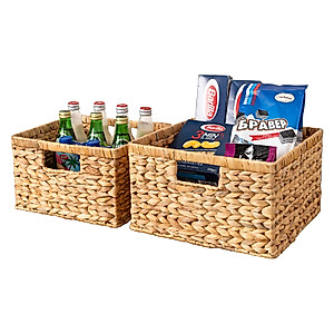 OEHID Wicker Baskets for Storage Water Hyacinth Storage Baskets Wicker Storage Basket, Large Wicker Basket Wicker Baskets for Shelves Pantry Baskets, Rectangular Storage Baskets with Handles, 2 Pack